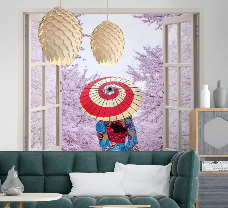 Vederi 3d la un izvor japonez vederi flori decor perete - TenStickers